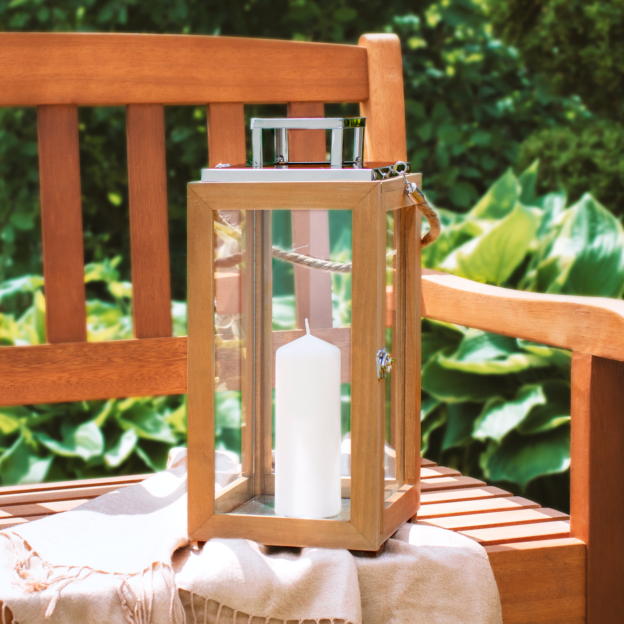 Wetterfeste Holz Laterne - Kerzen Windlicht Dekoration